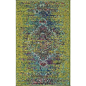 Unique Loom Vita Collection Saturated Over-Dyed Traditional Gradient Area Rug, 2 ft 2 in x 3 ft, Olive/Yellow