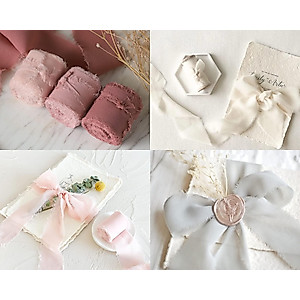 Maclemon Handmade Fringe Dusty Rose Nude Pink Mauve Chiffon Silk Ribbon 3 Rolls 2" x 7Yd Ribbons Set for Wedding Invitations,Bridal Bouquets,Gifts Wrapping,DIY Crafts