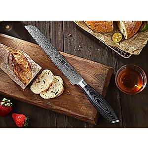 XINZUO 8 Inch Bread Knife High Carbon 67 Layer Japanese VG10 Damascus Super Steel Kitchen Knife Professional Chef's Knife with Pakkawood Handle - Ya Series
