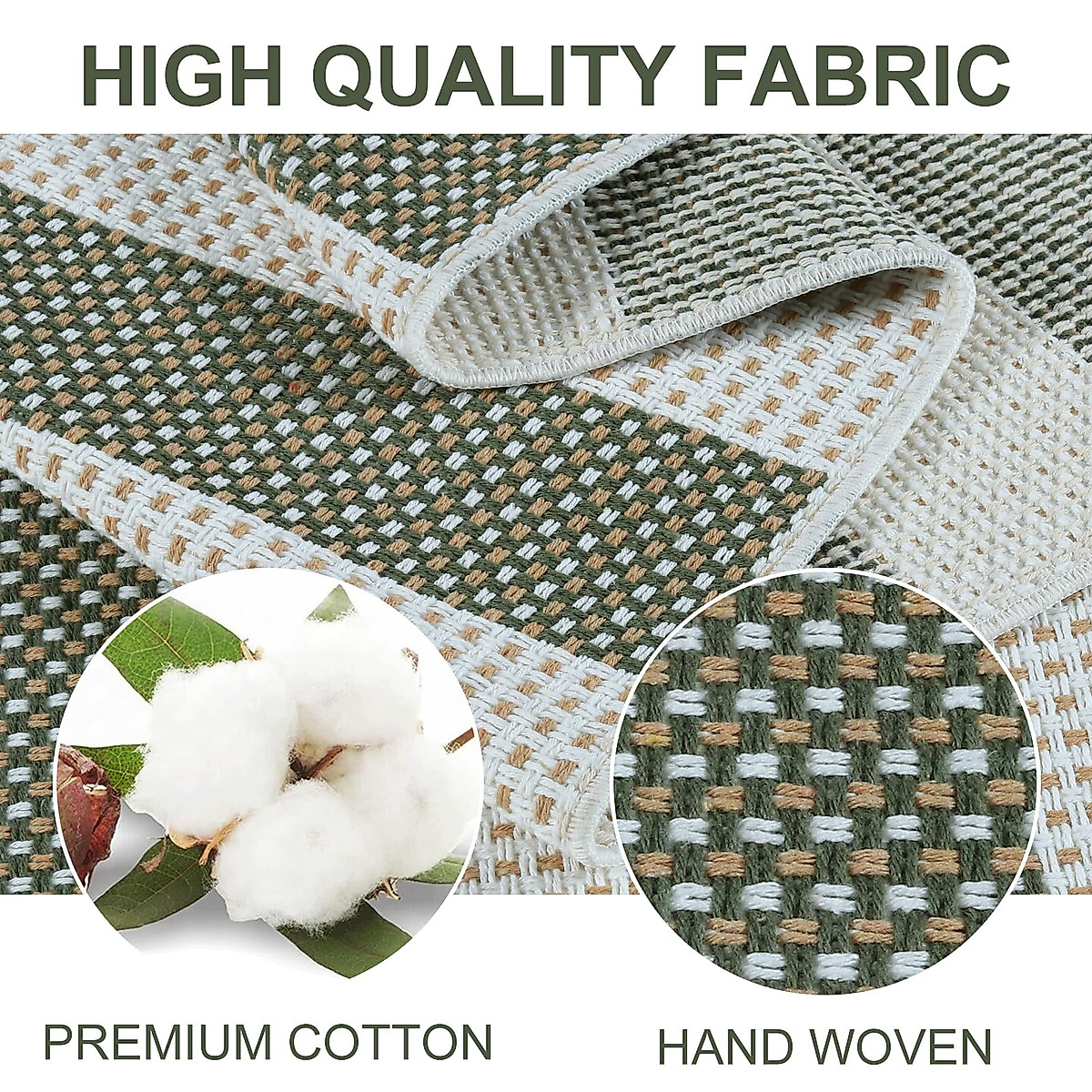 Sungea Boho Striped Front Door Mat Outside Entrance 2x4.3,Green and White Washable Porch Rug Runner,Cotton Hand Woven Indoor Outdoor Rugs,Foldable Farmhouse Layered Door Mats for Entryway