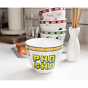 Toynk Bowl Bop Pho Sho Japanese Ceramic Dinnerware Set | Includes 16-Ounce Ramen Noodle Bowl and Wooden Chopsticks | Asian Food Dish Set For Home & Kitchen | Kawaii Anime Gifts, Snack Collectible