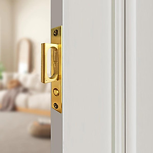 LWZH Brushed Nickel Pocket Door Edge Pull with Push Automatic Bounce Switch,Sliding Door Pull Hardware, Flush Hidden Handle (Gold)