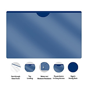 Doctor Stuff- 25 Pack, Vinyl Plastic Pocket File Folders Closed Sides, Legal Size, Clear Front Top Loading Job Jacket, Documents Holder for Office, High School and Medical Files, Navy Blue