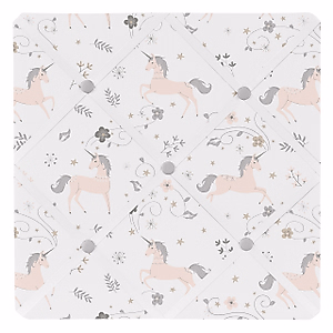 Pink, Grey and Gold Fabric Memory Memo Photo Bulletin Board for Unicorn Collection by Sweet Jojo Designs