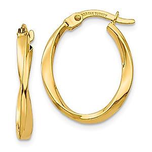 14K Yellow Gold Twisted Oval Hoop Earrings
