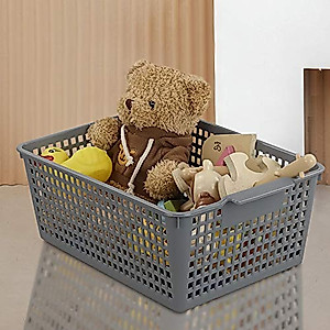 Gloreen Grey Plastic Weave Basket, Multipurpose Storage Basket For Organizer, 3 Packs