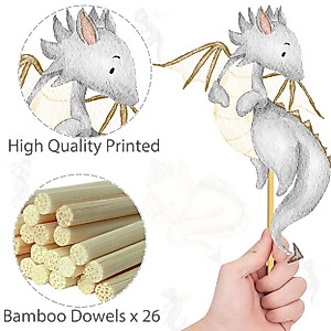 28pcs Dragon Centerpieces Sticks for Table Dragon Birthday Party Decorations Dragon Baby Shower Decorations for Baby Dragon Theme Party Supplies