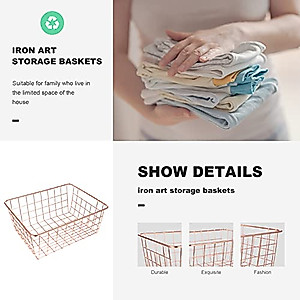 ORFOFE Basket Laundry Sundry Baskets Iron Makeup Gold Table Rose Books Desktop Blanket Organizer Storage Food Sundries Decorative Clothes Shelfrose Household Nesting Wire Cloths