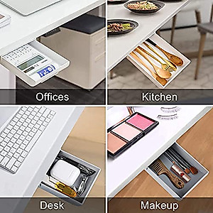 Under Desk Drawer Organizer, Hidden Self-Adhesive Under Table Drawer, Punch-Free Under Table Desk Drawer Organizer Holder Storage Box, Pull-Out Desk Pen Pencil Tray Drawer