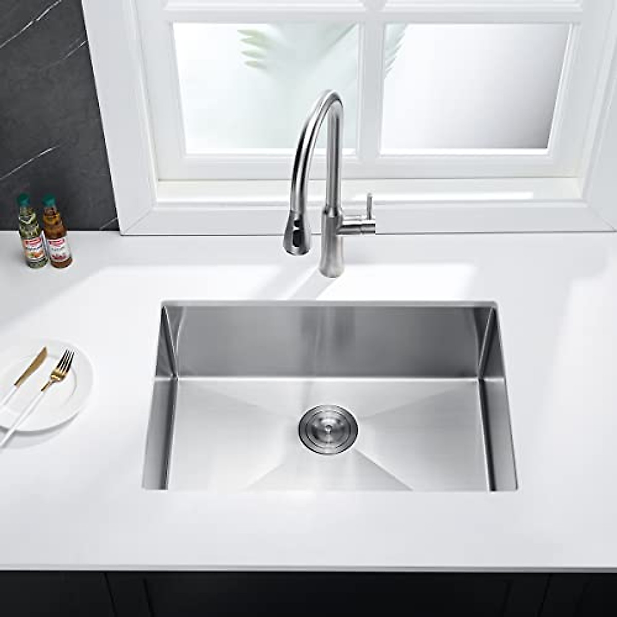 MELANSTAR Drop in Kitchen Sink Single Bowl Stainless Steel Sink Basin with Sink Strainer Waste Basket and Bottom Grid, 27" x 18" x 9" 16 Gauge