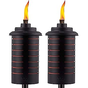 TIKI Brand Easy Install 65 Inch TIKI Torch, Outdoor Decorative Lighting for Lawn Patio Backyard, Metal Black and Orange, 2 - Pack