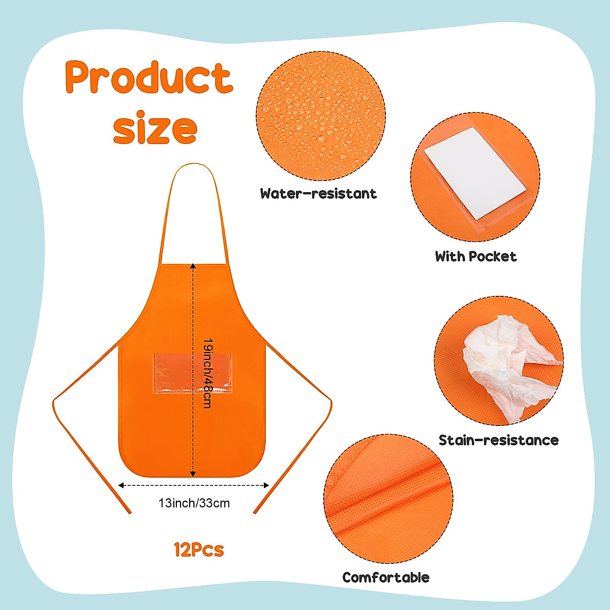 Shihanee 12 Pcs Kids Apron with Pockets Paint Apron Artists Apron Kids Art Smock for Kindergarten Classroom Cooking Activity(3-5 Y)