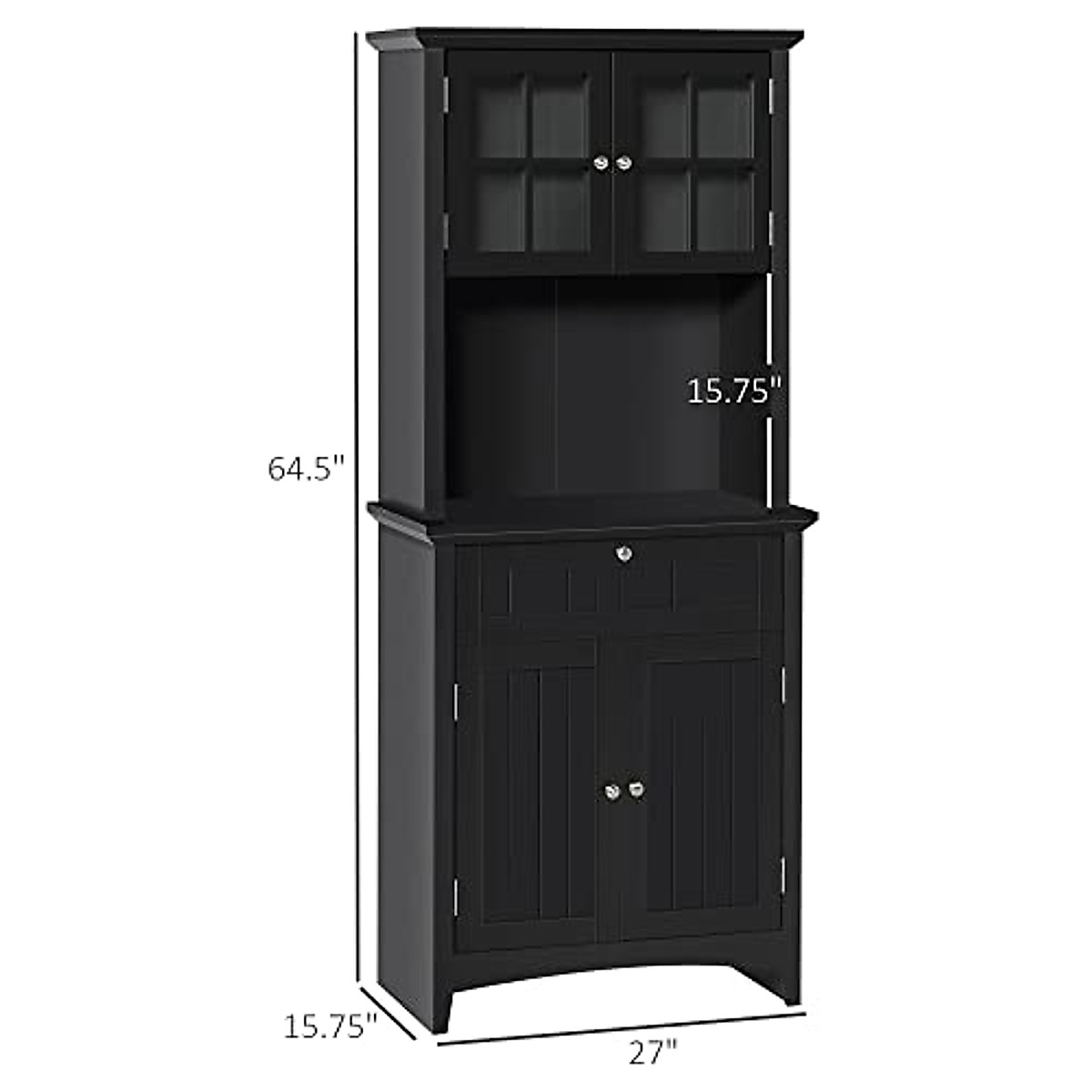 HOMCOM Elegant Buffet with Hutch, Kitchen Pantry Storage Cabinet with Framed Glass Door Drawer and Microwave Space, Black