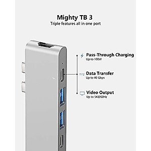 Purgo USB C Hub for MacBook Pro 13 M2 Air 2022/2021-2018, MacBook Adapter with 4K HDMI, 100W PD, 40Gbps TB3 5K@60Hz, USB-C, 2 USB 3.0 and SD/Micro Card Readers