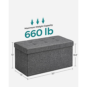 SONGMICS 30 Inches Folding Storage Ottoman Bench, Storage Chest, Foot Rest Stool, Dark Gray ULSF47K