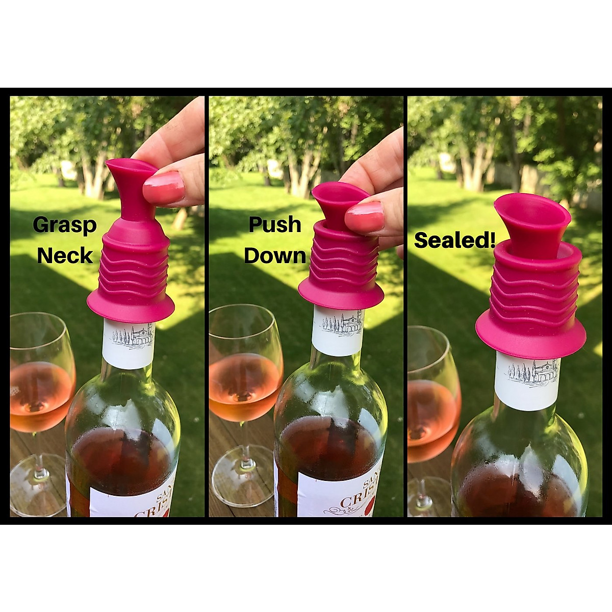 Wine Stopper and Pourer 2 Pack – Pink and Gray Silicone Wine Accessories to Serve Wine More Easily by Simply Charmed
