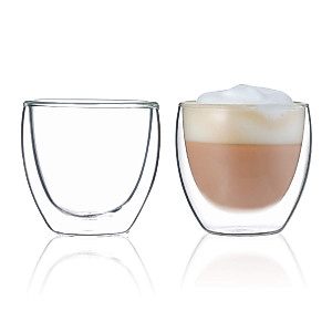 BLUE BREW 2.5 oz Double Walled Espresso Cups, Borosilicate Glass Coffee Cups, Microwave & Dishwasher Safe, Shot Glasses, Suitable for Both Hot & Cold Beverages, Set of 2 (BB1018)