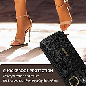 Keallce Wallet Case for iPhone 15 Pro Max 6.7'', Flip Case with Card Slots, Ring Holder Kickstand, PU Leather Protective Folio Cover for Women, Black