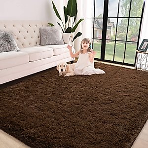 Jelymark Super Soft Shaggy Rug for Bedroom, 5x8 Feet Fluffy Carpet for Living Room, Fuzzy Indoor Plush Area Rug for Home Decor, Furry Floor Rugs for Dorm, Kids Nursery Rug for Girls, Brown