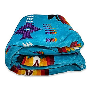Nu Trendz Signature Southwest Design (Navajo Print) Sherpa Lined Throw 16112 Turquoise Blue
