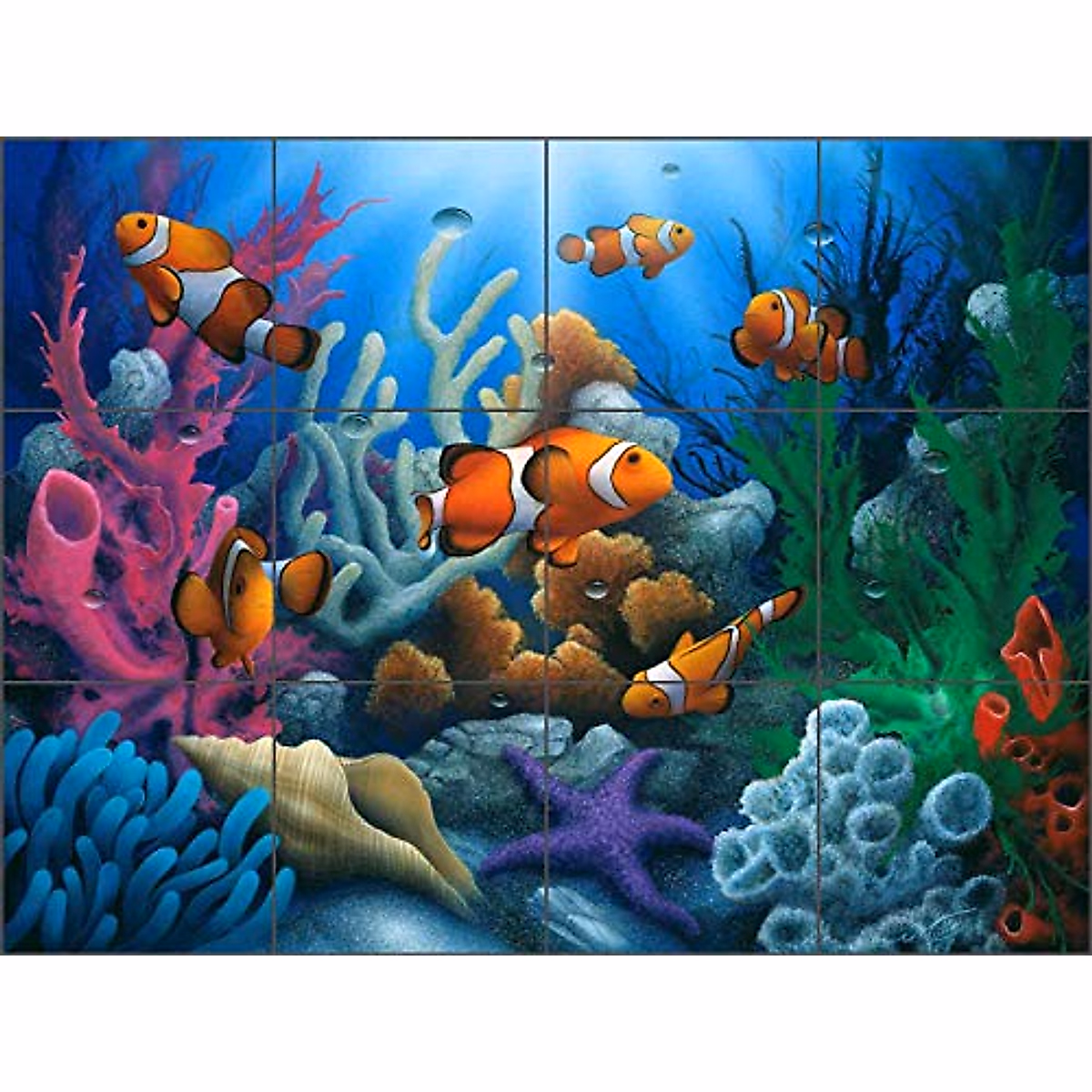 Undersea Art Tile Mural Backsplash - Here Come The Clowns by David Miller Ceramic Kitchen Shower Bathroom (32" x 24" on 8" Tiles)