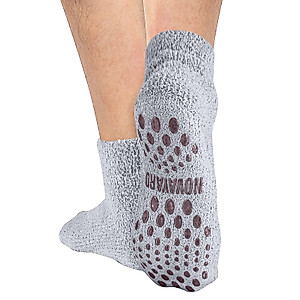 NOVAYARD 4 Pairs Non Slip Fuzzy Socks Hospital Slipper Crew Grip Cozy socks Men Women(Grey,Large)