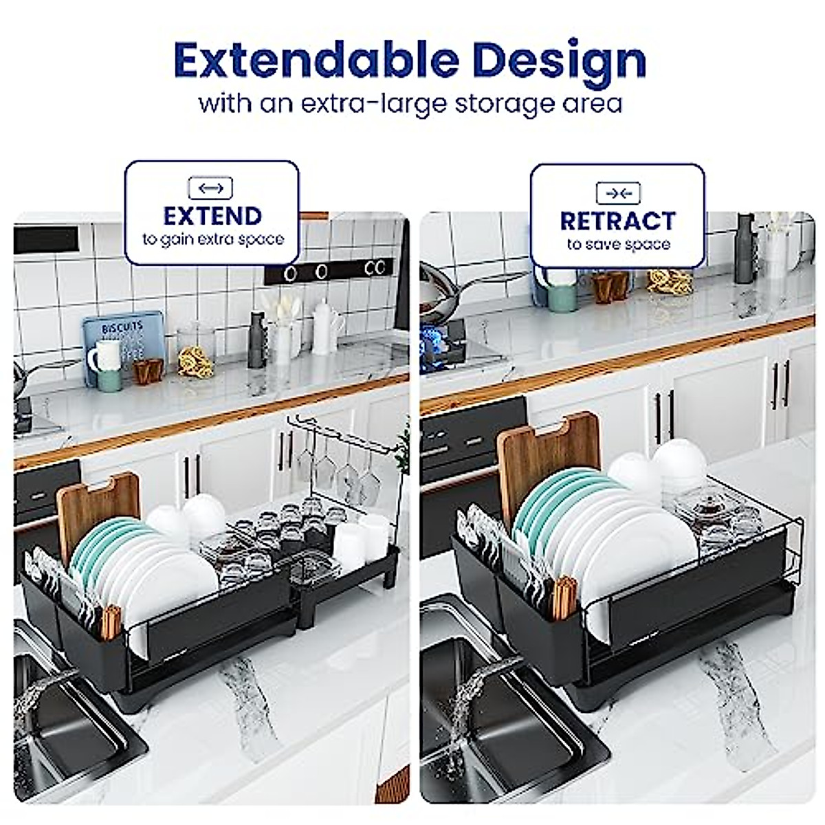 JOPSTDI Drying Rack,Dish Rack,Kitchen Dish Rack,Drying Rack for Kitchen Sink,Dish Drying Rack for Kitchen Counter,Dish Drying Rack,Expandable Dish Drying Rack,Food Grade Stainless Steel Dish Rack