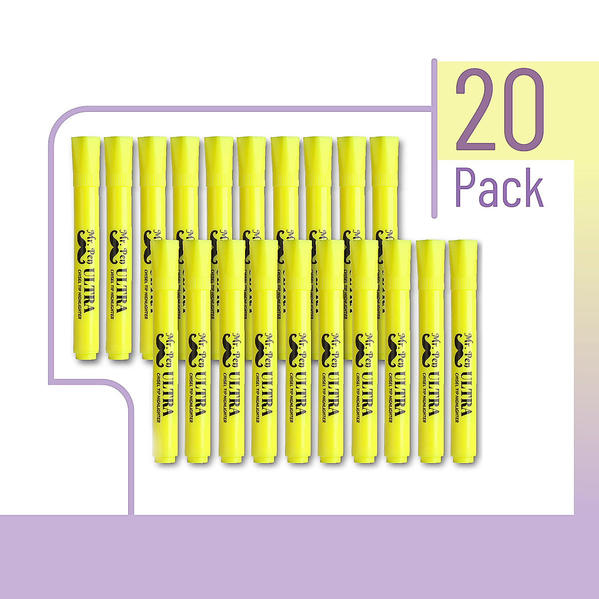 Mr. Pen Yellow Highlighters, Tank Style Highlighter, Pack of 20, Highlighters Markers, Highlighter Pen, Yellow Fluorescent Highlighter, Chisel Tip, Yellow Marker, Bulk Highlighter, Liquid Highlighter