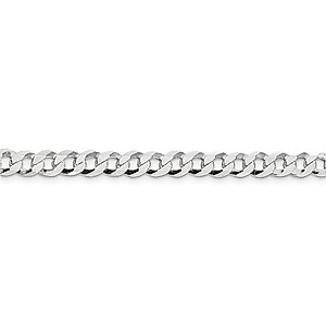 Solid 925 Sterling Silver 5.75mm Close Link Flat Curb Cuban Chain Necklace - with Secure Lobster Lock Clasp 22"