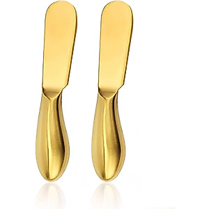 HSHQING 2Pcs Golden Butter Knife, Cheese and Butter Spreader Knive Set One-piece Stainless Steel for Home Breakfast Use, Deluxe Sandwich Cream Cheese Condiment Knives Flatware