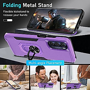 Janmitta Motorola Moto G 5G 2022 Case with Screen Protector[2 Pack], Heavy Duty Shockproof Full Body Protective Phone Cover,Built in Rotatable Magnetic Ring Holder Kickstand,Lavender