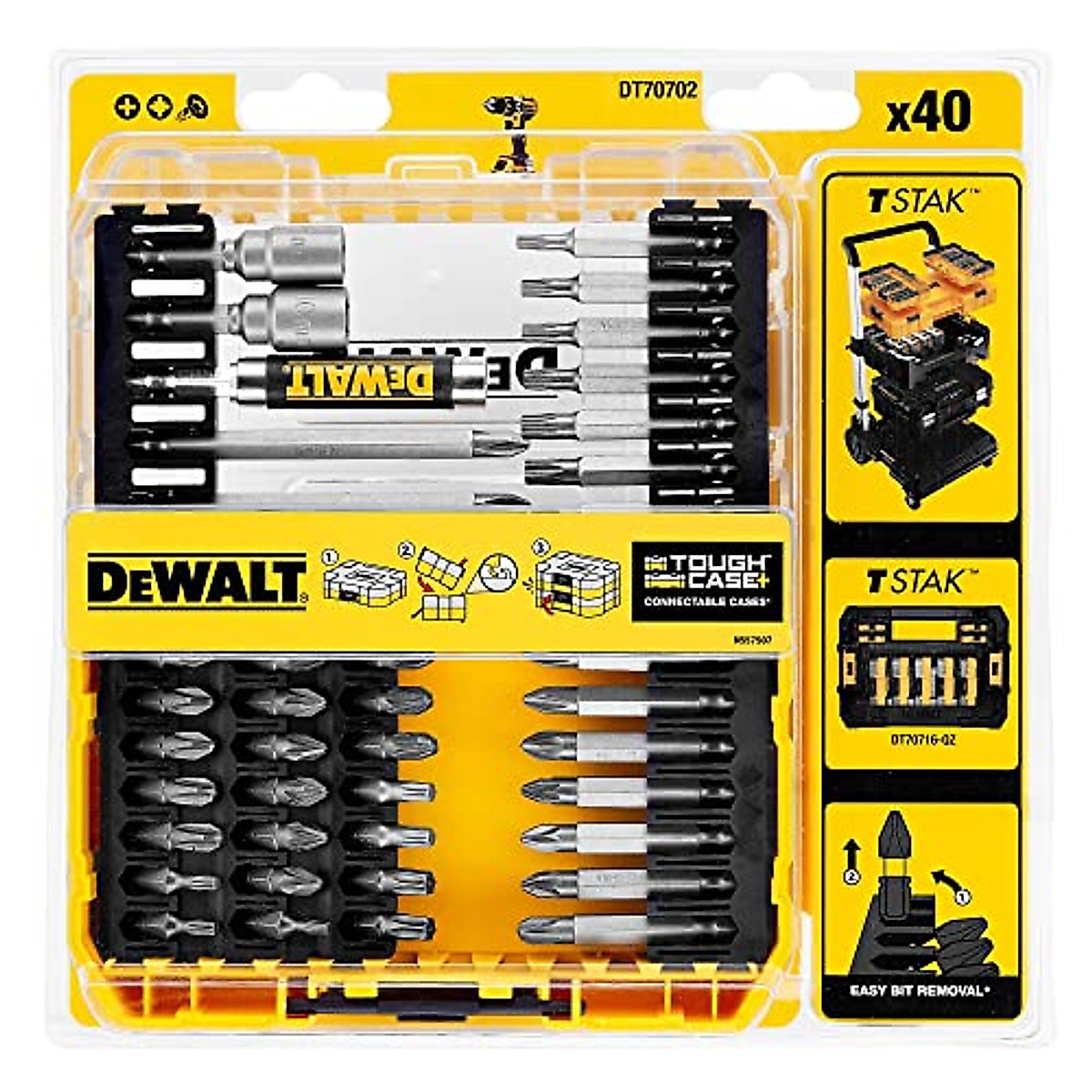 Dewalt DT70702 40 Piece Impact Screwdriver Bit Set + Tough Case Fits TStak Caddy, Black