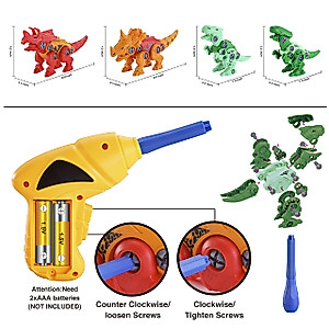JOYIN 4 Pack Take Apart Dinosaur Toys with Movable Joint, Electric Drill, Dinosaur Eggs, Creative Building Construction Engineering Play Kit, Kids Learning Educational Toys