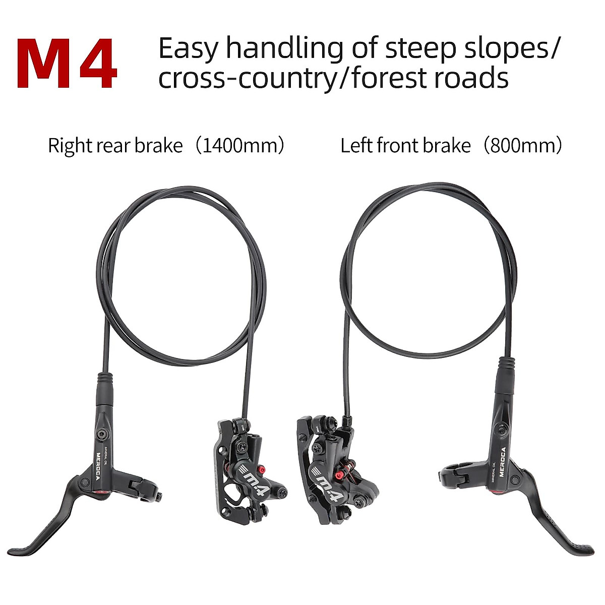 MEROCA M4 4-Piston Mountain Bike Hydraulic Disc Brakes Left Front 800mm Right Rear 1400mm Hydraulic Brake Ebike Hydraulic Brakes Bike Disc Brake