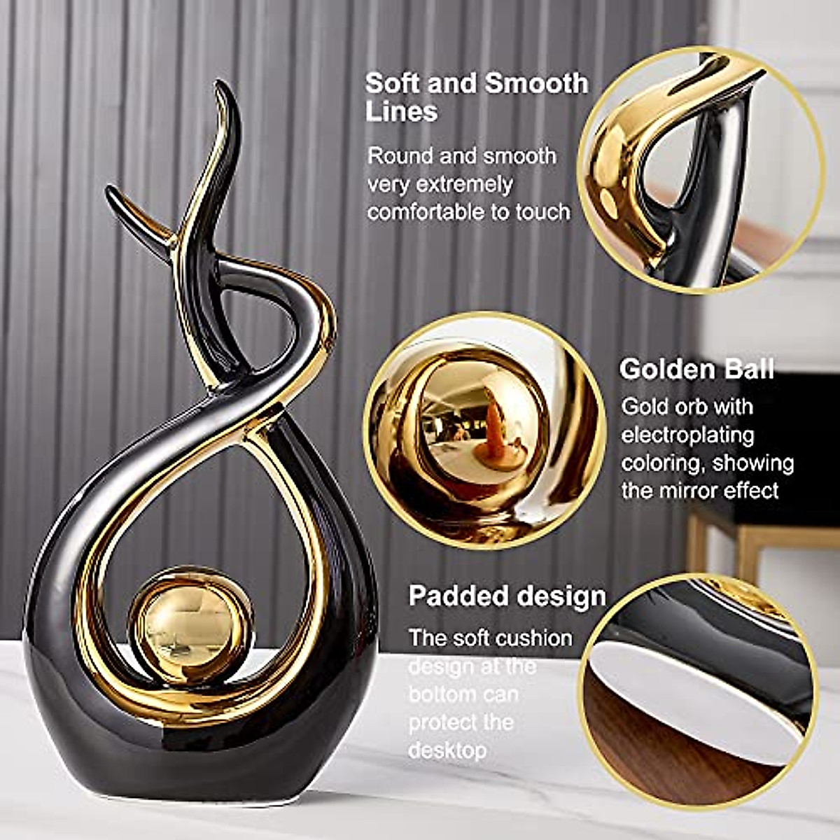 FJS Home Decor Modern Art Ceramic Statue Table Decorations for Living Room Dining Room Coffee Table Centerpiece Shelf Decor - Great Gift Idea 12.2" High (Black, Large)