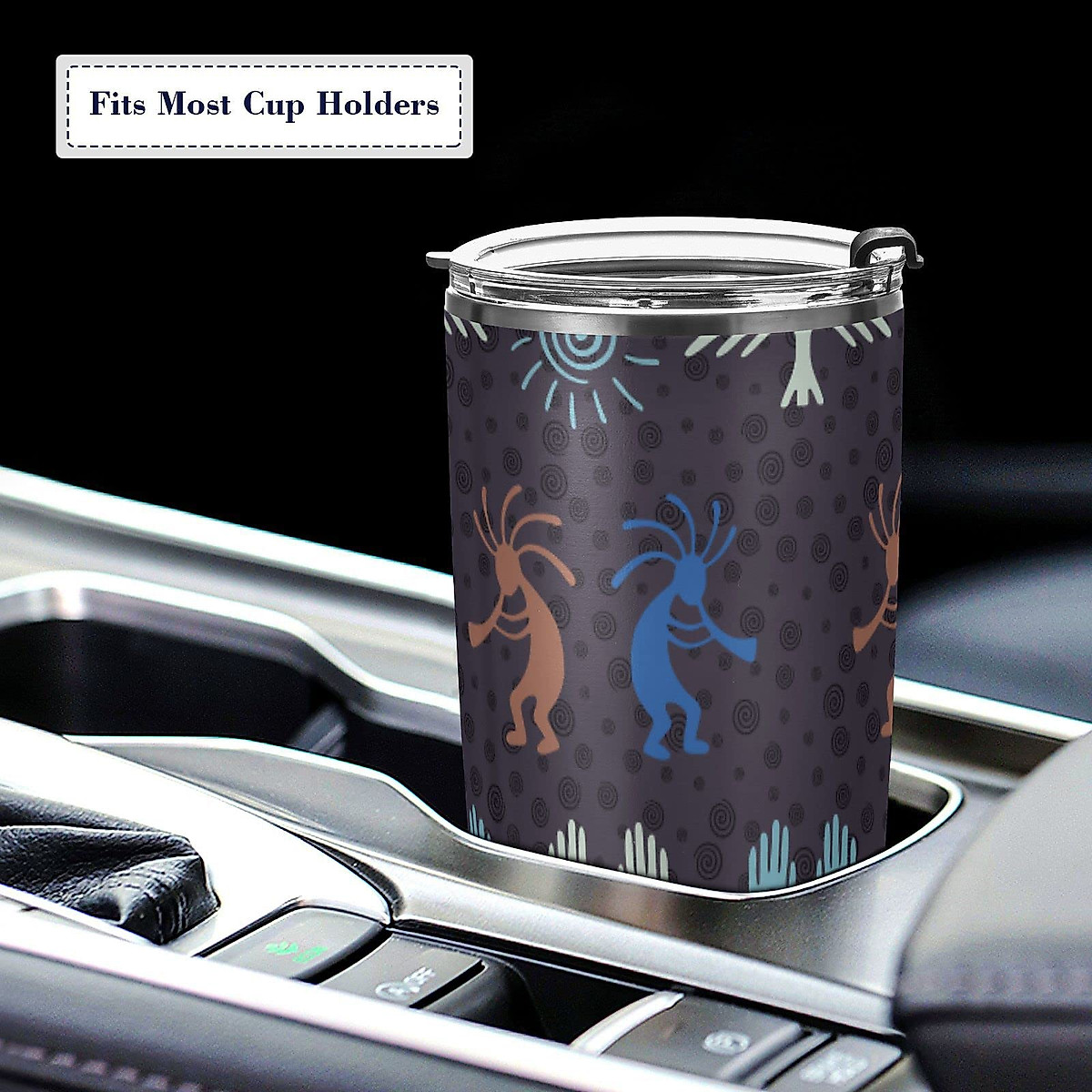 Yasala Tumbler Kokopelli Gecko Cacti Sun Fertility Blue Orange Insulated Coffee Cup Driver Beverage Container Office Travel Mug with Straw and Lid 20oz Back to School Gift