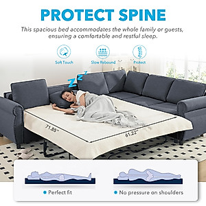 UPYOOE Sleeper Sofa Bed, Pull Out Couch with Mattress, 104'' 6 Seater Upholstery Sectional Couches, Modern Comfy L Shape Sofa Couch, Living Room Furniture for Living Room, Apartment, Studio, Grey