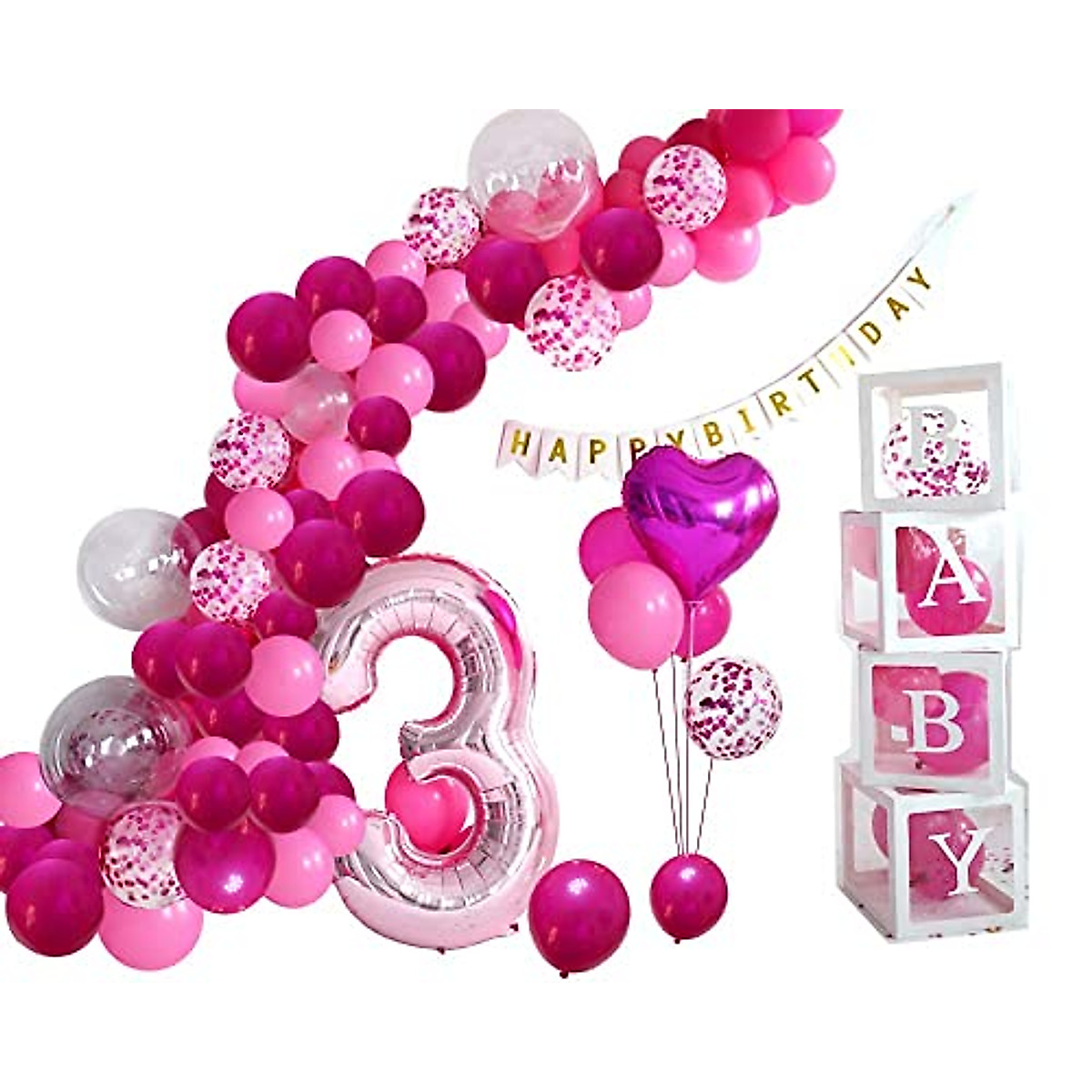 AULE Hot Pink and Baby Pink Balloons 12 inch 60 Pcs Premium Latex Magenta Confetti Balloon & 64 ft Ribbon - Fuchsia Party Decorations