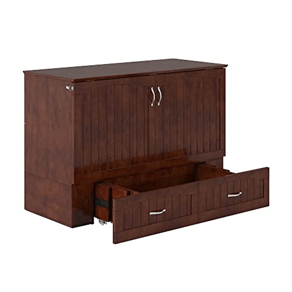 AFI Southampton Full Murphy Bed Chest with Mattress, Storage, and Built-in Charger in Walnut