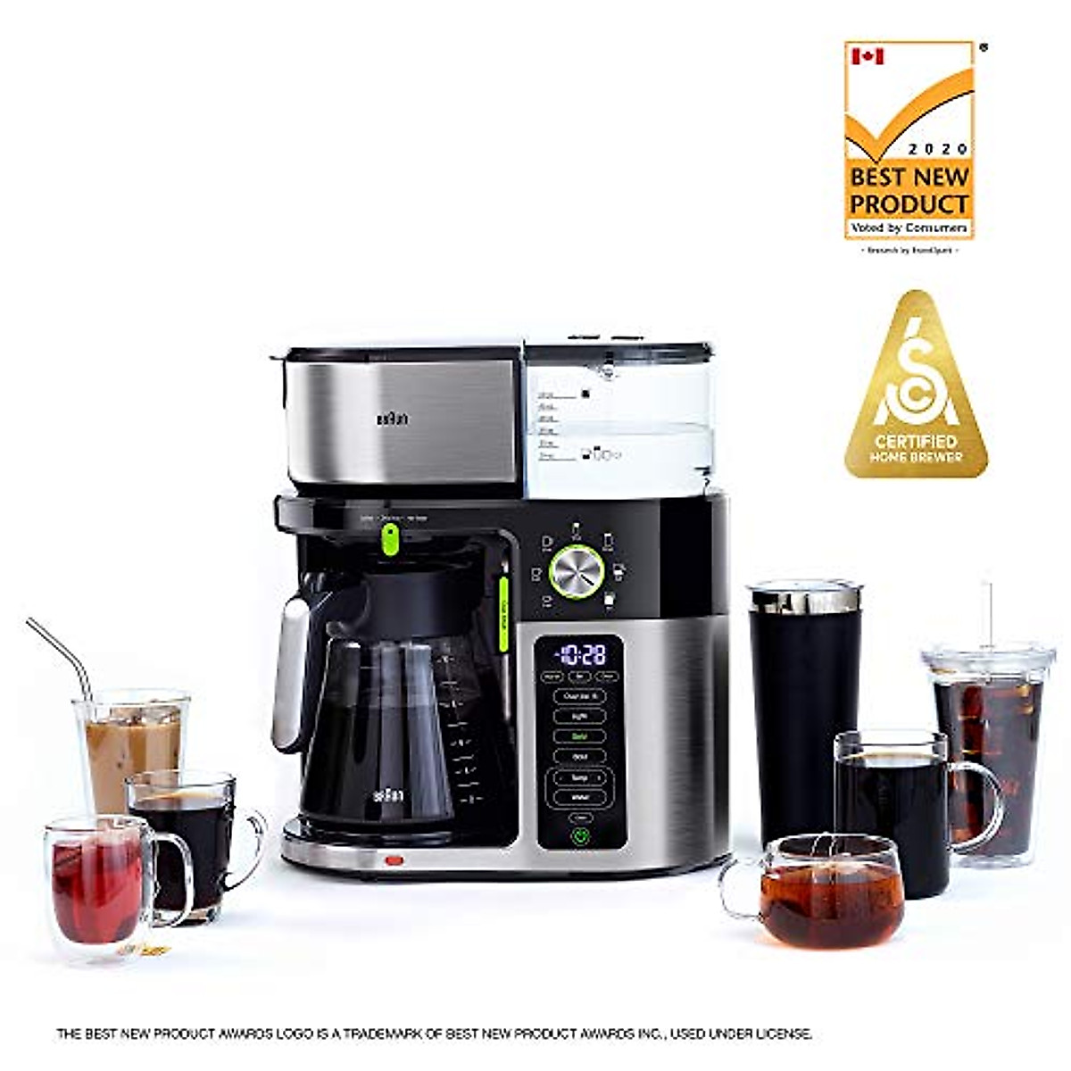 Braun MultiServe Coffee Machine 7 Programmable Brew Sizes / 3 Strengths + Iced Coffee & Hot Water for Tea, Glass Carafe (10-Cup), Stainless/Black, KF9150BK