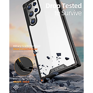 CaseBorne R Compatible with Samsung Galaxy S22 Ultra 5G Case - Shockproof Protective Clear, Military Grade 12ft Drop Tested, Durable Aluminum Frame, Anti-Yellowing Technology - Black