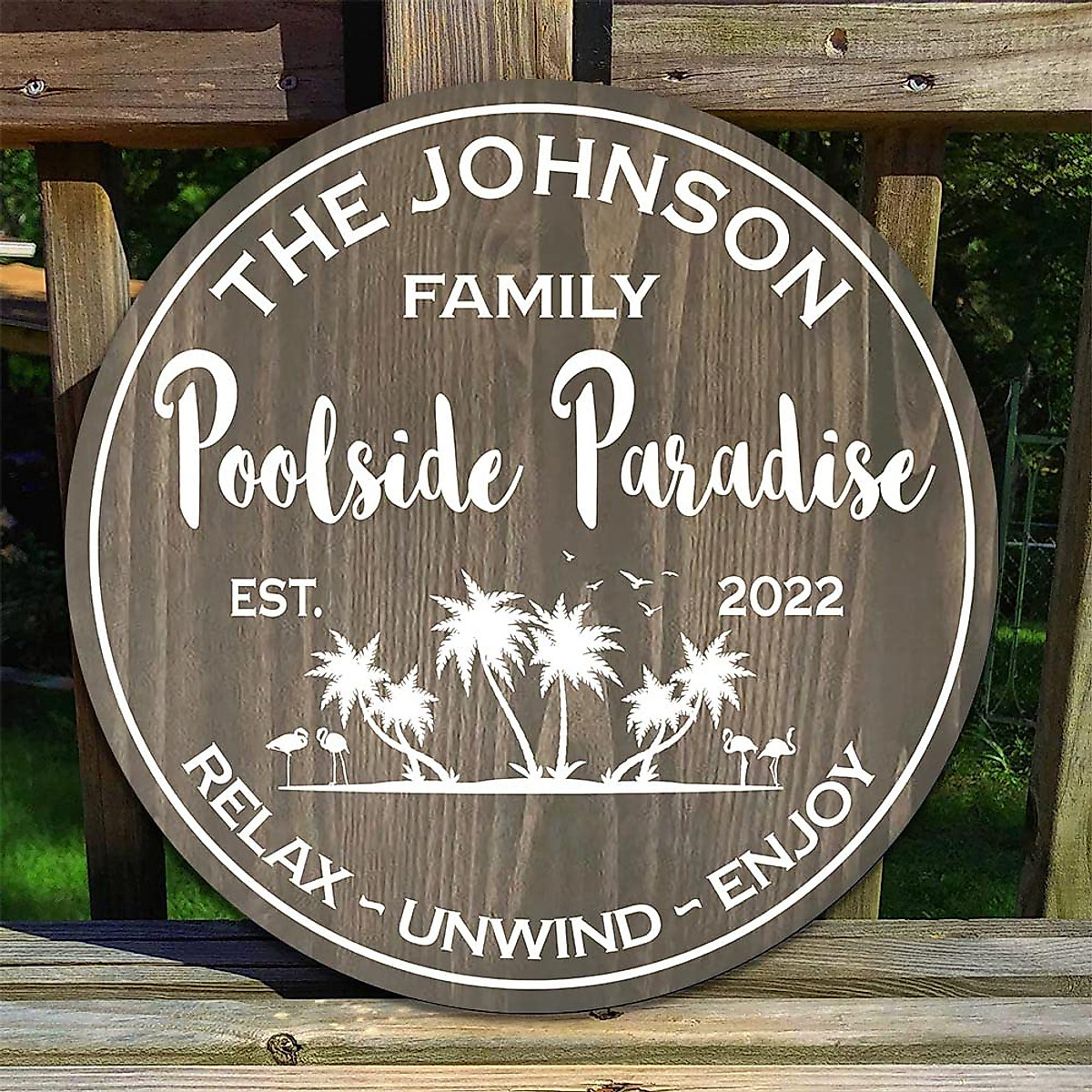 V VIBEPY Personalized Poolside Paradise Signs, Relax Unwind Enjoy Wood Signs 8",12", 18" - Pool Signs, Poolside Signs, Backyard Signs, Welcome Signs, Wooden Signs, Outdoor Signs, Yard Signs, Summer Signs