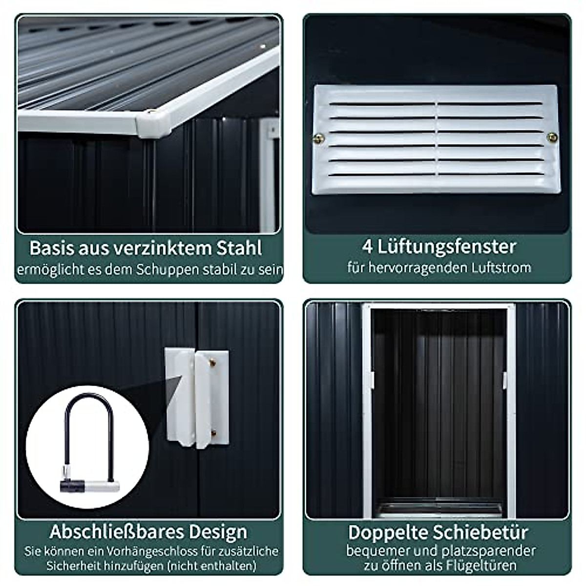 Outsunny 9' x 6' Outdoor Storage Shed, Garden Tool House with Foundation, 4 Vents and 2 Easy Sliding Doors for Backyard, Patio, Garage, Lawn, Dark Gray