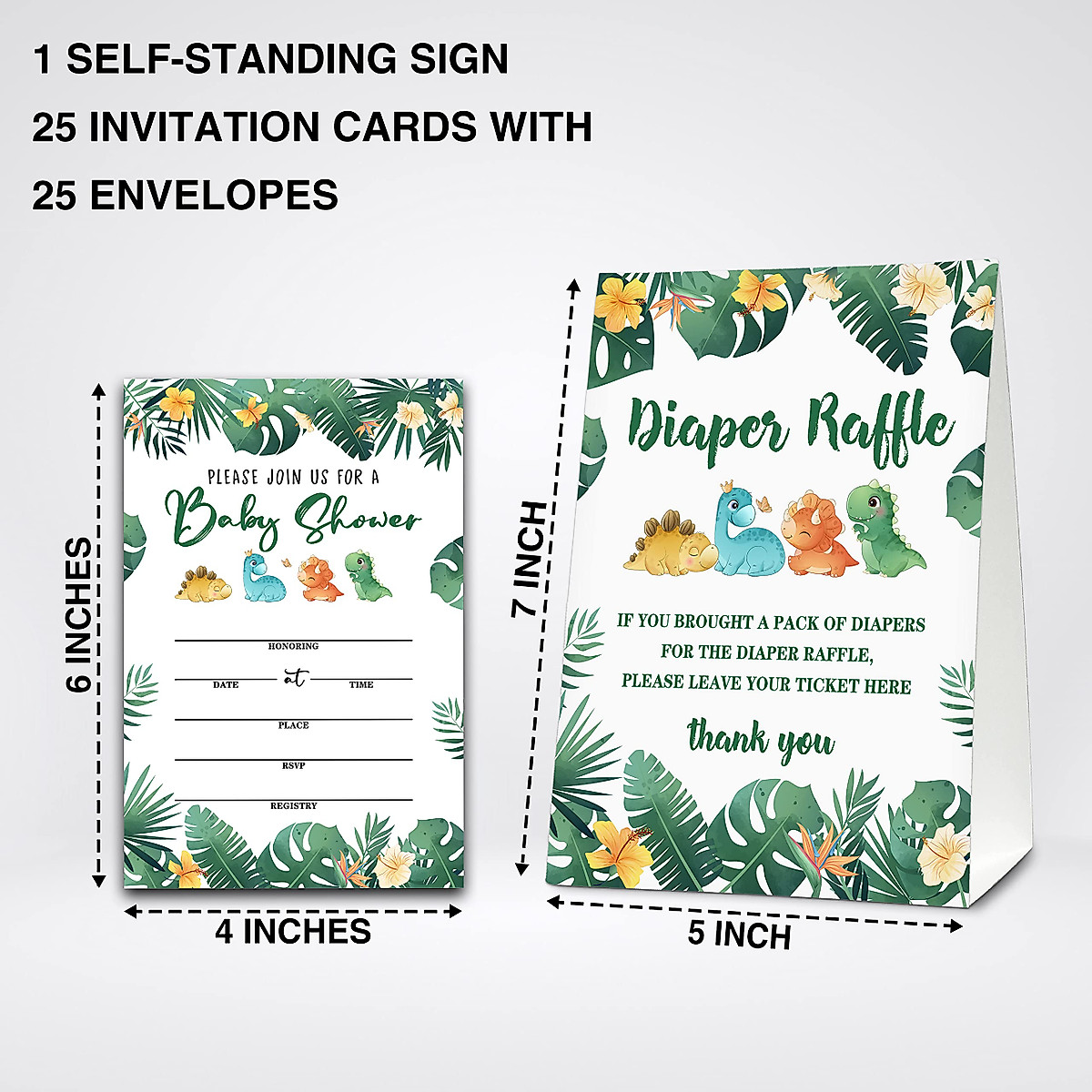 Woodland Baby Shower Set, 25 Invitation Cards With Envelopes (4" x 6") - 1 Diaper Raffle Self-Standing Sign With 25 Game Cards & 25 Book Request Cards - a05-2