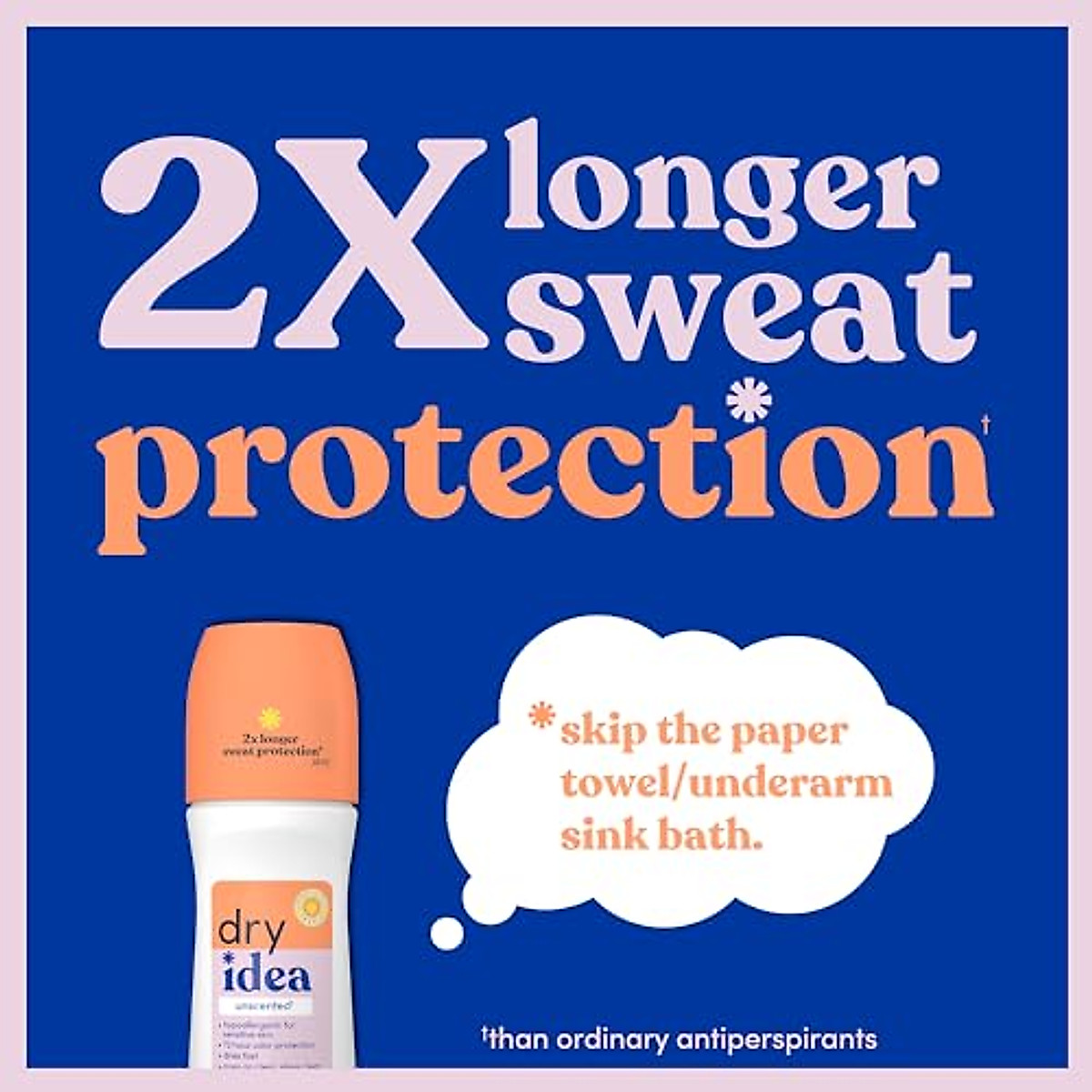 Dry Idea Roll-On Deodorant & Antiperspirant | 2X Longer Sweat Protection | 72-Hour Odor Protection | Unscented & Hypoallergenic for Sensitive Skin, 3.25 oz.