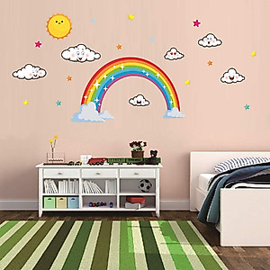 Mendom Rainbow,Sun and Clouds Wall Decals, Peel and Stick Removable Wall Stickers for Kids Nursery Bedroom Living Room,Wall Decor 28.7x15.7inch