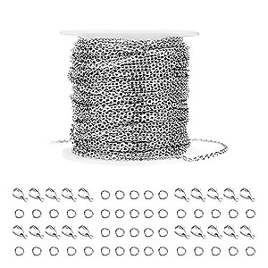 WXJ13 36 Feet Silver Stainless Steel Link Cable Chain with 20 Lobster Clasps and 30 Jump Rings for Men Women Jewelry Chain DIY Making, 2.0mm