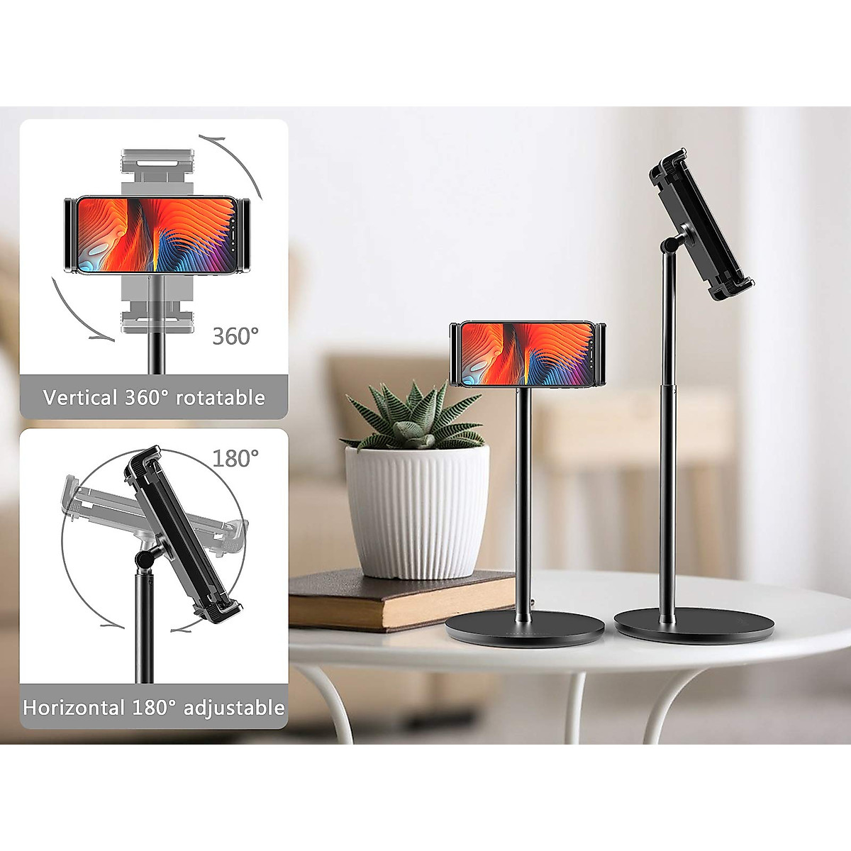 Inifispce Surface Pro Stand and Holder, Height Adjustable Tablet Stand Holder, Multi-Angle Adjustable, Aluminum Alloy Cradle Mount Dock for 4.7''-13'' Screen iPad Pro, Mini, Air, Surface Pro (Black)