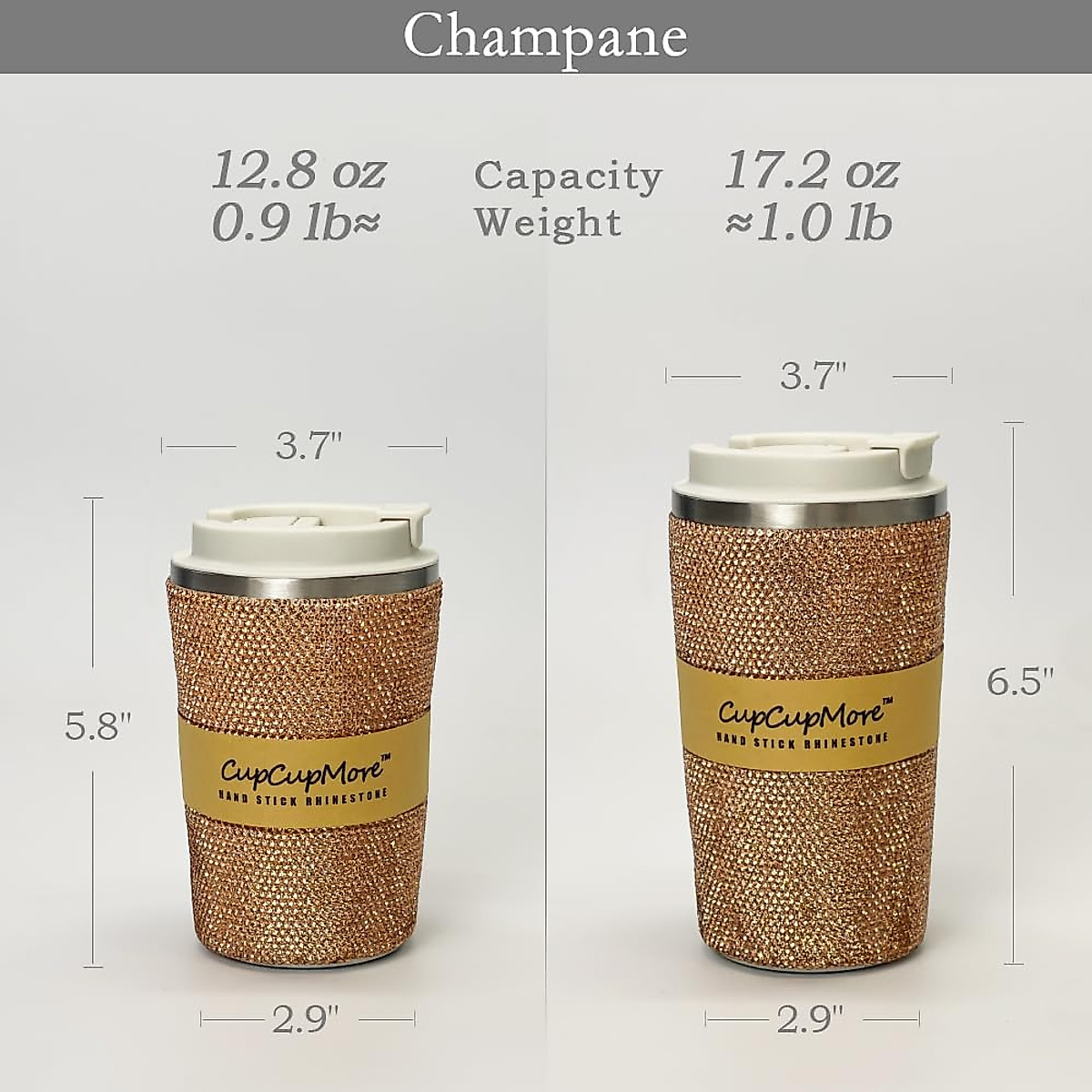 Cupcupmore 12 oz Bling Champane Rhinestone Stainless Steel Coffee Tumbler,Shiny Travel Insulated Coffee Mug with Lid, Reusable Spill Proof Coffee Cup,Portable Thermal Mug for Hot and Cold