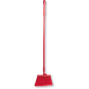 SPARTA 41082EC05 Plastic Color Coded Broom, Flagged Bristles, Long Broom With Angled Head For Large Debris, 56 Inches, Red